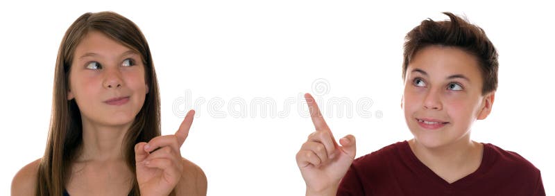 Junger Teenager Oder Kinder, Die Mit Ihrem Finger Zeigen Stockbild ...