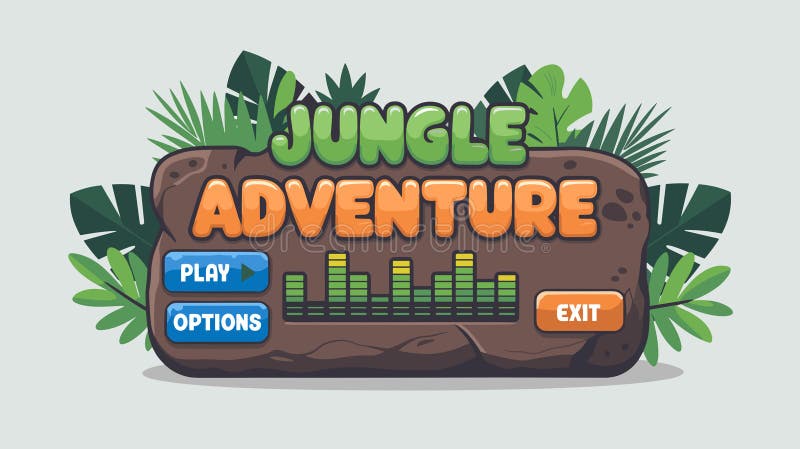Jungle Adventure Game Buttons Set Isolated on White Background. Vector ...