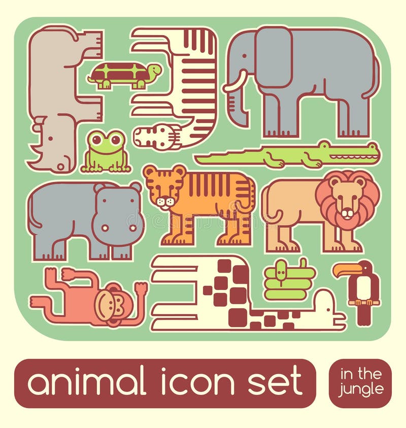 Jungle animals set stock vector. Illustration of wild - 25798804