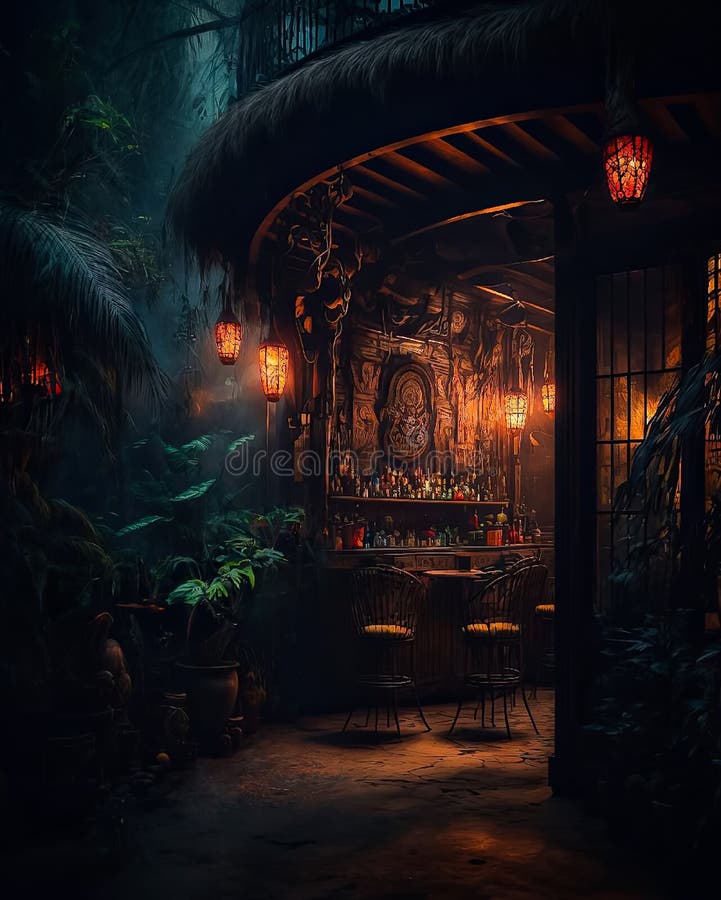 The Jungle Bar at the Hollywood Roosevelt. Stock Illustration ...