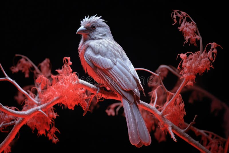 A Jungle Bird Perched on a Branch, Captured in Infrared Lighting Stock ...