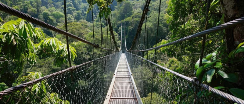Jungle Canopy Bridge Crossing a Suspension Bridge High Above the Trees ...