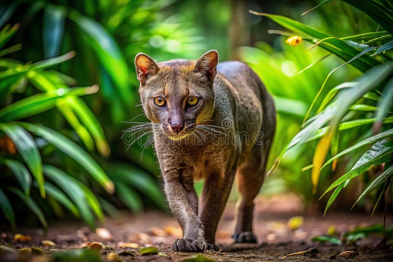 Jungle Cat Strolling through Lush Foliage Stock Illustration ...