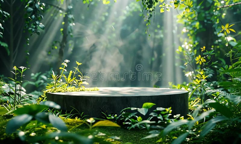 Jungle Display Platform, Sun Rays, Foliage Backdrop, Product ...