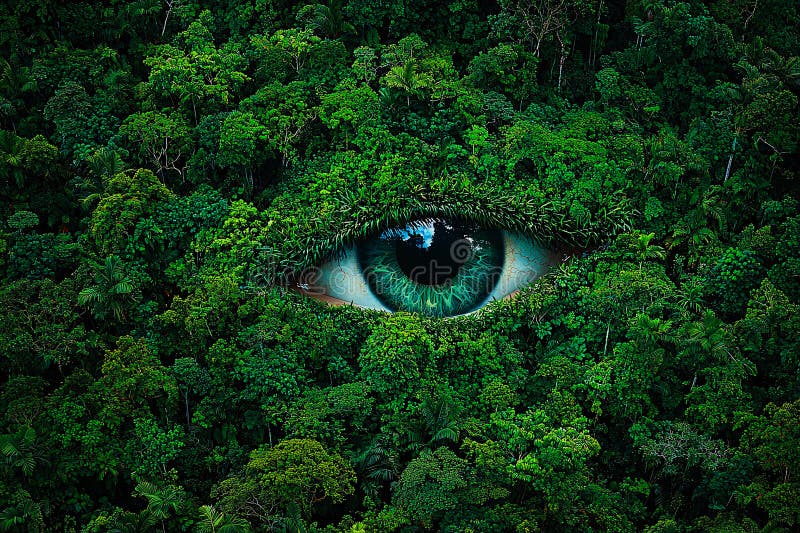 A Jungle Ecosystem Forms a Predator Eye from Above, Highlighting Nature ...