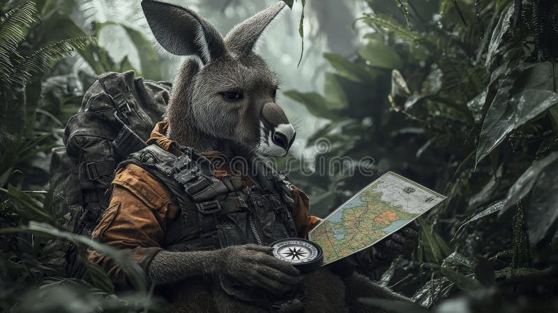 Jungle Expedition a Kangaroo Explorer Navigates the Wilderness with a ...