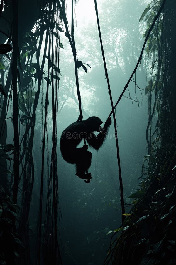 A Jungle Explorer Monkey Swinging on Vines Stock Illustration ...