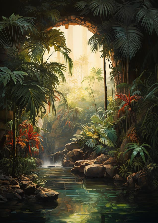 The Jungle Falls: a Path To Romance Stock Illustration - Illustration ...