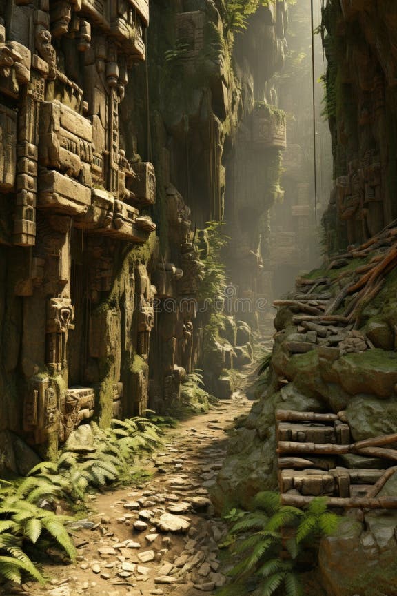The Jungle is Filled with Stone Structures and Trees. Generative AI ...