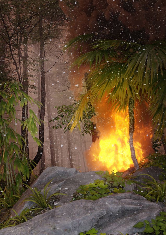Jungle with a Fire and Ashes Stock Illustration - Illustration of rock ...