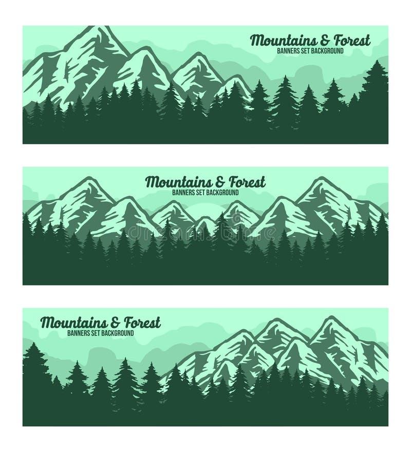 JUNGLE FLAT DESIGN PINE FOREST BANNERS SET with SUNRISE SUNSET PINE ...