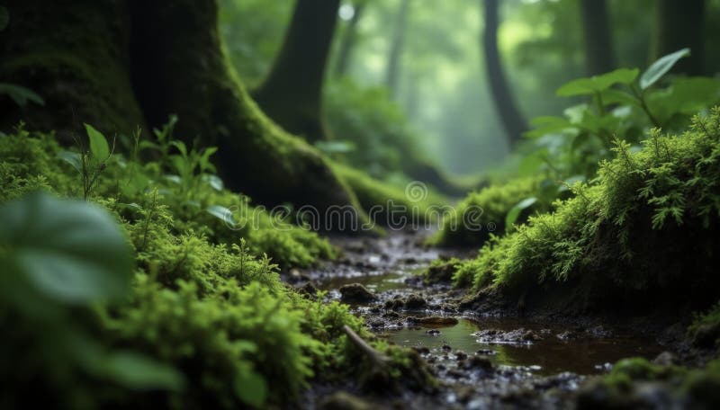 Jungle Floor Covered in a Thick Layer of Moss and Ferns, Tropical ...