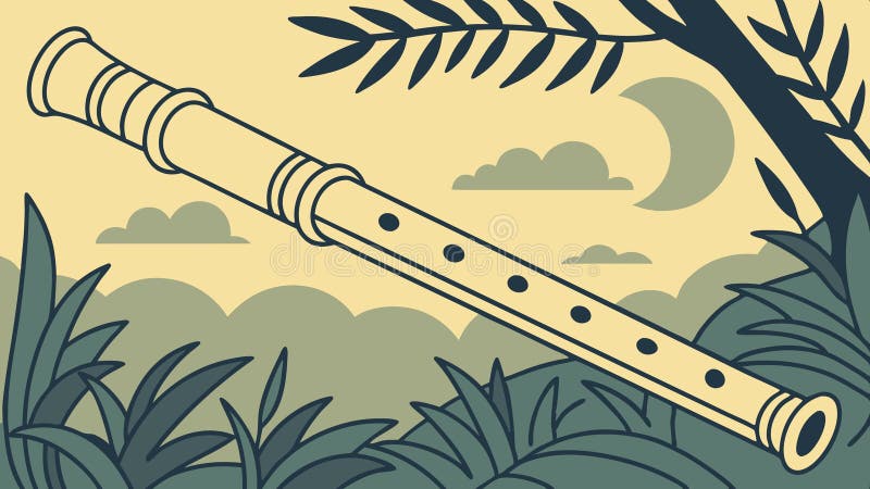 Jungle Flute Under the Moonlight in a Tropical Landscape, Vector Design ...