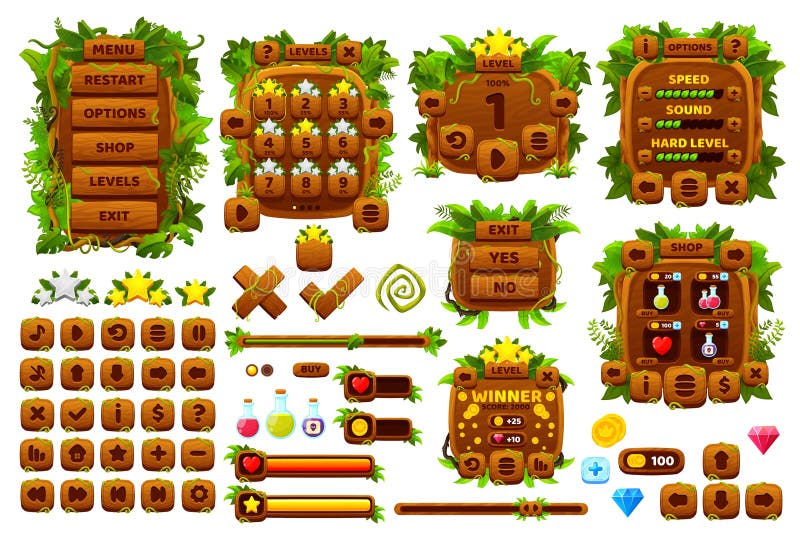 Wooden Buttons Cartoon Interface, Game UI Elements Stock Vector ... Wooden Buttons Cartoon Interface, Game UI Elements Stock Vector ...