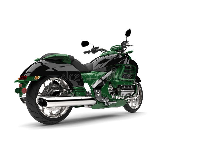 Jungle Green Modern Powerful Motorcycle - Tail View Stock Illustration ...