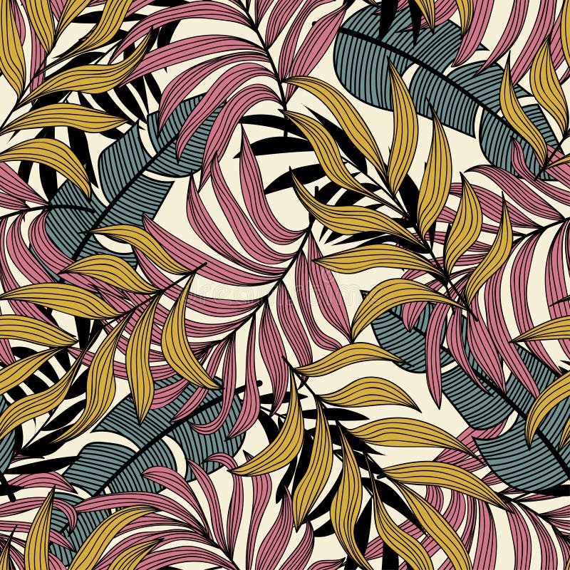 Jungle Leaf Seamless Vector Floral Pattern Background. Trendy Summer ...