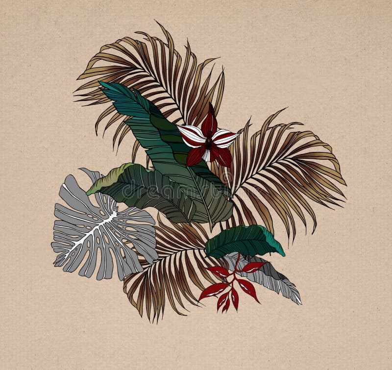 Jungle Leaves Drawing Pattern Stock Illustration - Illustration of ...