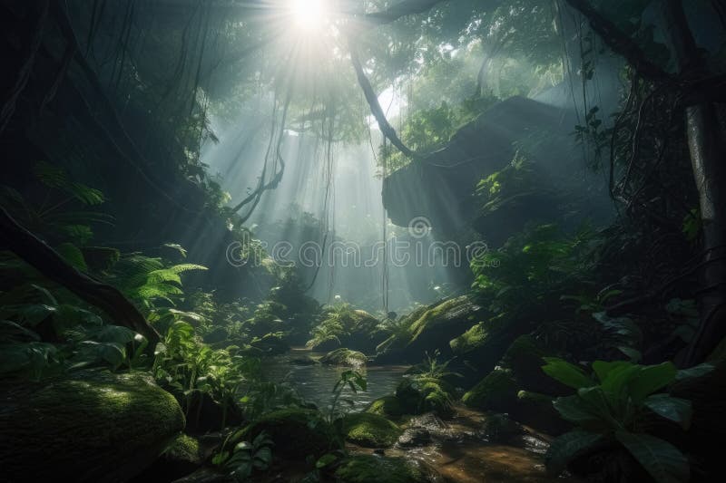 Jungle with Light Rays Coming from Above Created with Generative AI ...