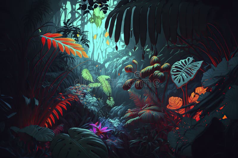 Jungle in Neon Colors. Generative AI Stock Illustration - Illustration ...