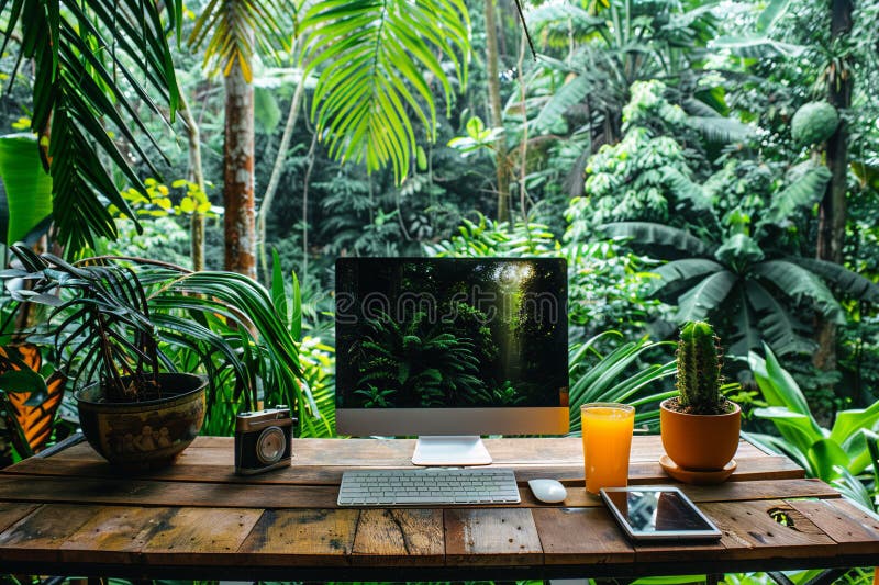 Jungle Office Setup stock image. Image of office, plants - 332935145