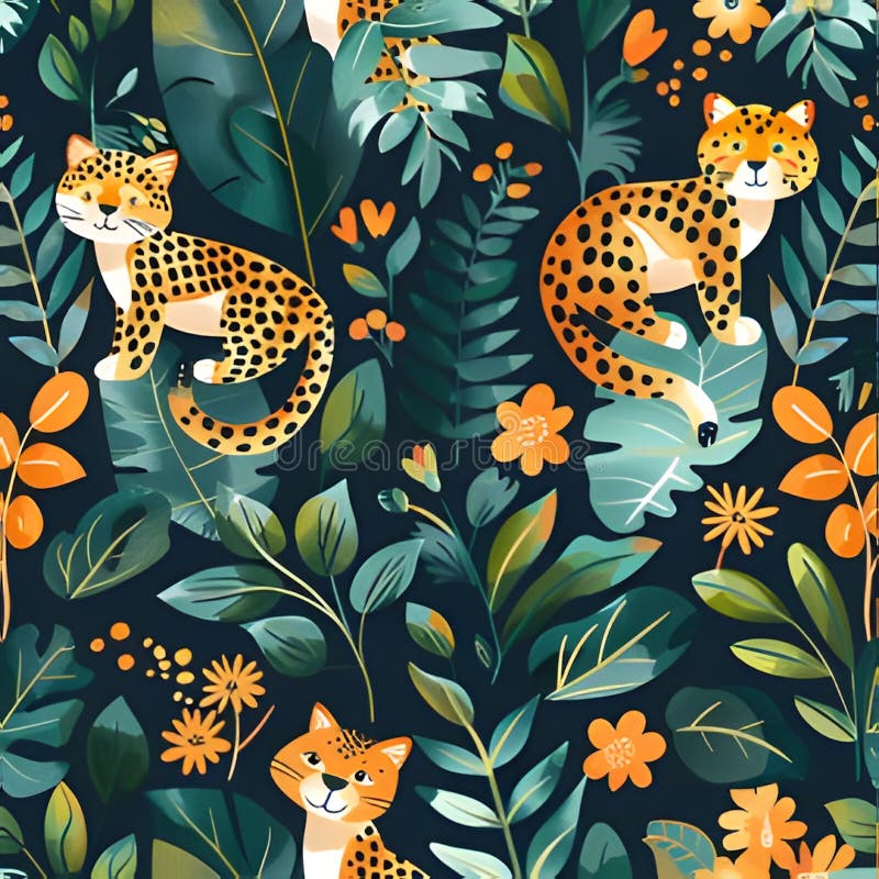 Jungle Pattern with Cheetahs Stock Vector - Illustration of textile ...
