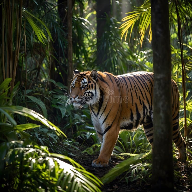 Jungle Phantom: Sumatran Tiger Stalking through the Dense Rainforest ...