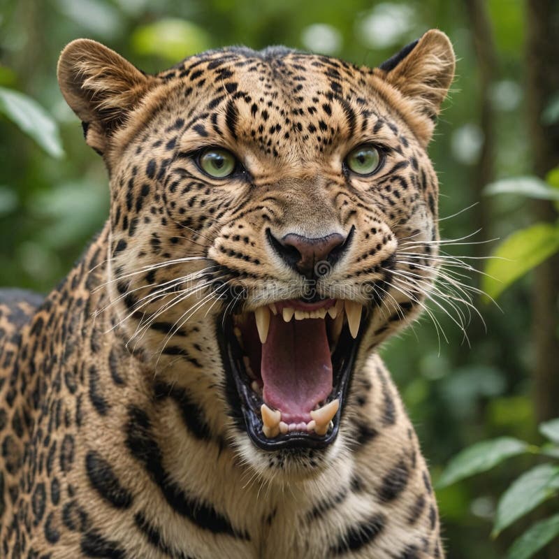 Jungle Predator Intense GreenEyed Leopard in Closeup View Stock ...