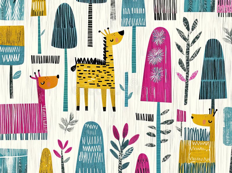 A Jungle Scene Features Various Animals Gathered Together, with ...