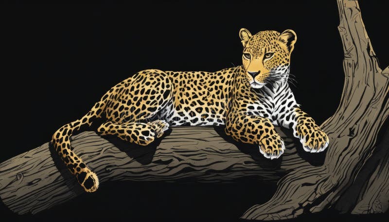A Jungle Scene with a Leopard on a Tree Branch Stock Illustration ...