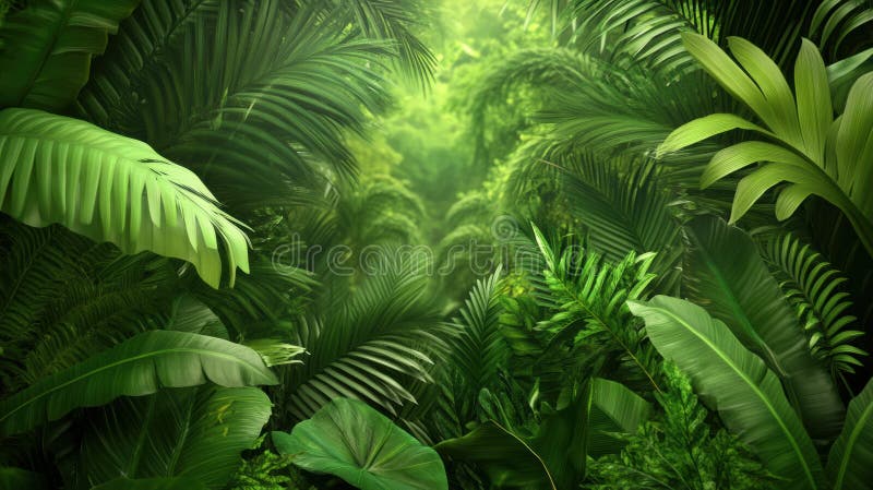 A Jungle Scene with Lots of Green Plants and Trees, AI Stock Photo ...
