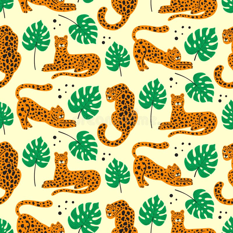 Jungle Seamless Pattern with Leopards for Kids Stock Vector ...