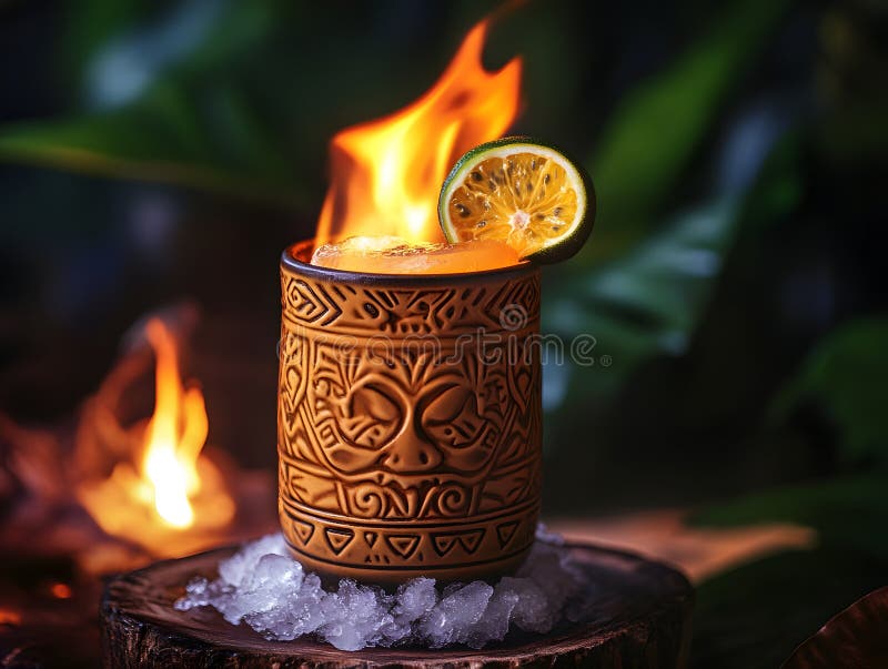 Jungle Spirit: Exotic Tiki Cocktail with Fire Element Stock ...