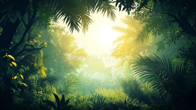 Jungle Sunlight - Lush Tropical Forest Stock Illustration ...