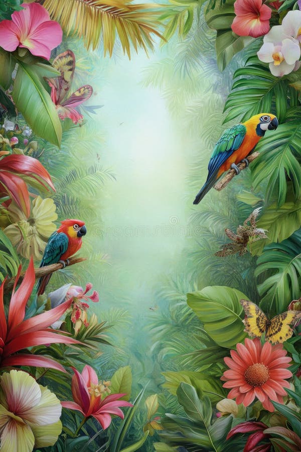 A Jungle Themed Frame in Green Color, Empty Space in Center for Any ...