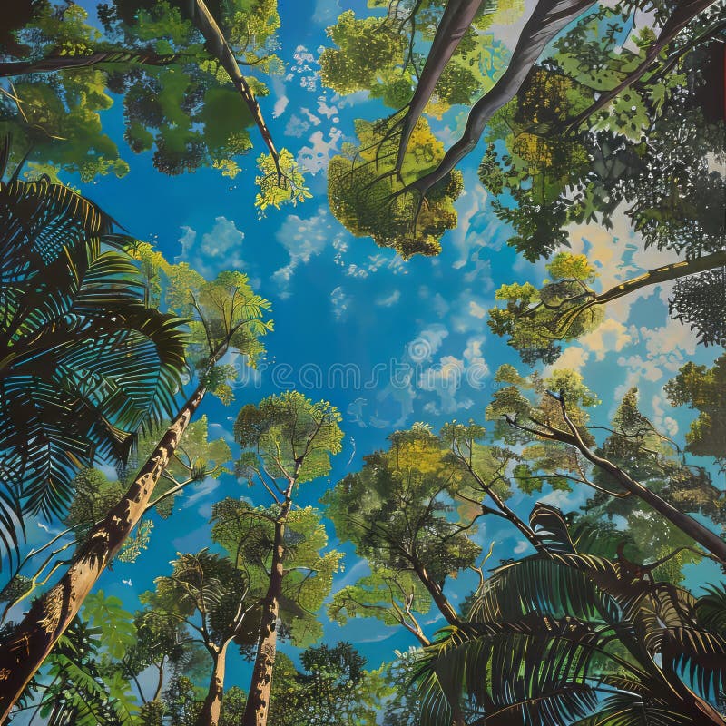 Jungle Treetops and Open Sky. Stock Illustration - Illustration of ...