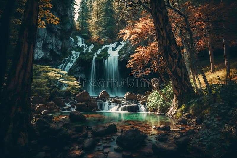 Jungle Waterfall Cascade in Tropical Rainforest. Waterfall in the ...