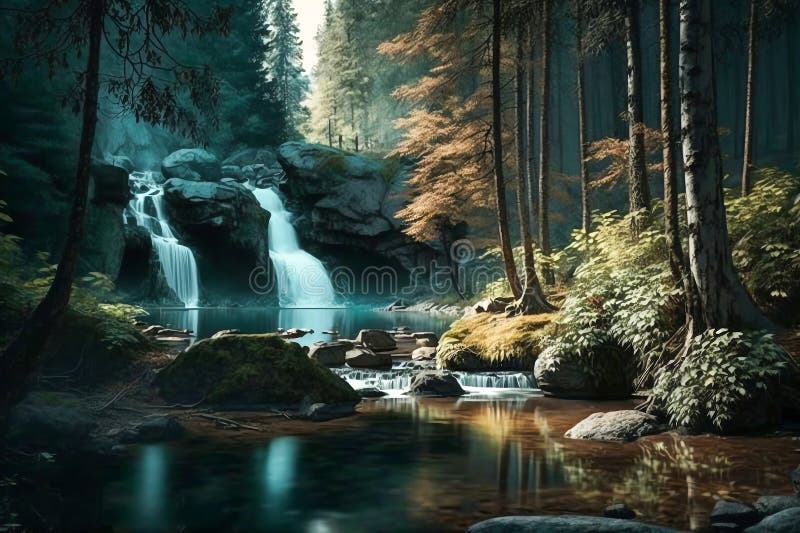 Jungle Waterfall Cascade in Tropical Rainforest. Waterfall in the ...