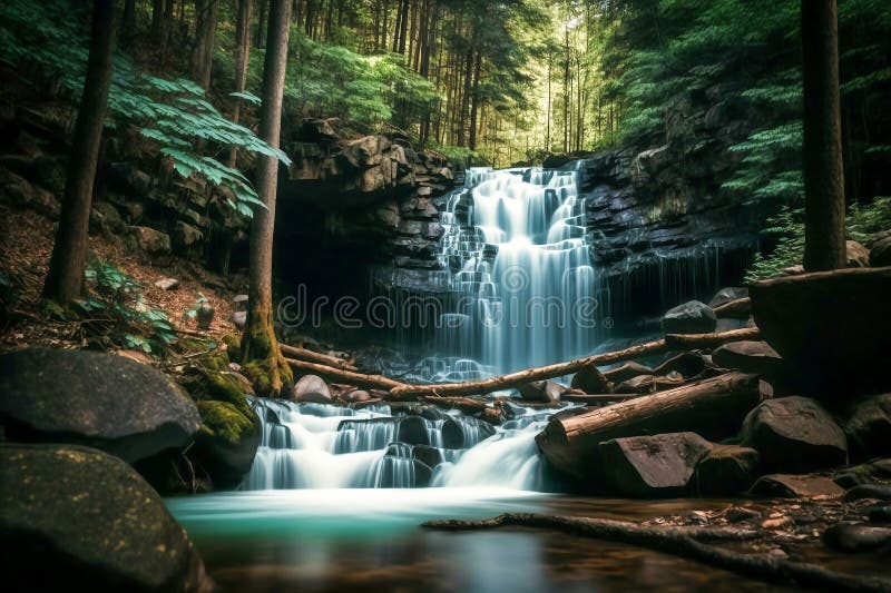 Jungle Waterfall Cascade in Tropical Rainforest. Waterfall in the ...