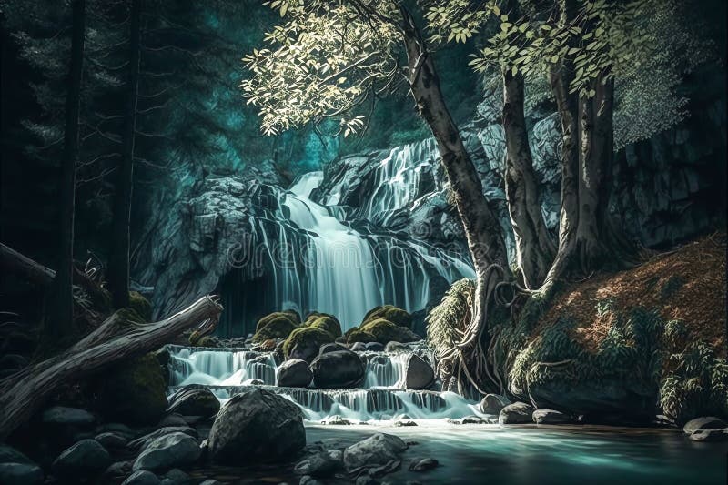 Jungle Waterfall Cascade in Tropical Rainforest. Waterfall in the ...