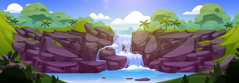Jungle Waterfall Vector Illustration. Fantasy Mystical Fauna Stock ... Jungle Waterfall Vector Illustration. Fantasy Mystical Fauna Stock ...