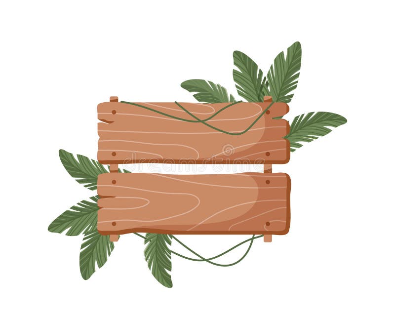 Jungle Wooden Sign Board, Vector Tropical Forest Game Menu Panel Frame ...