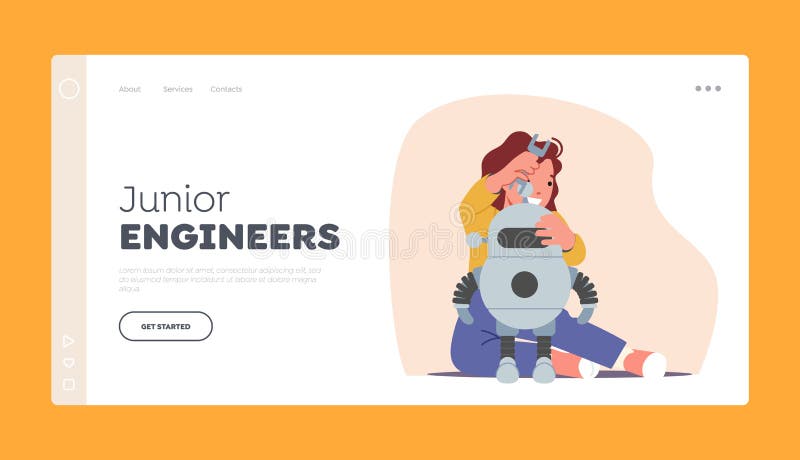 Junior Engineers Landing Page Template. Child Character Enjoying Science, Create Engineering ...