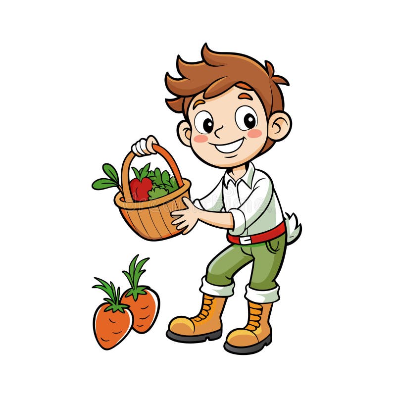 Junior Farmer Cartoon Boy Working on the Farm Stock Vector ...