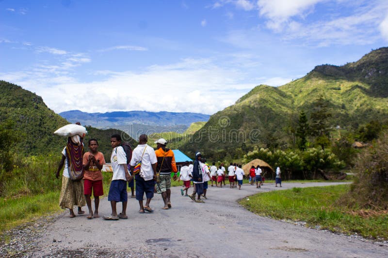 Junior High School Children Go To School by Walking Together Editorial ...