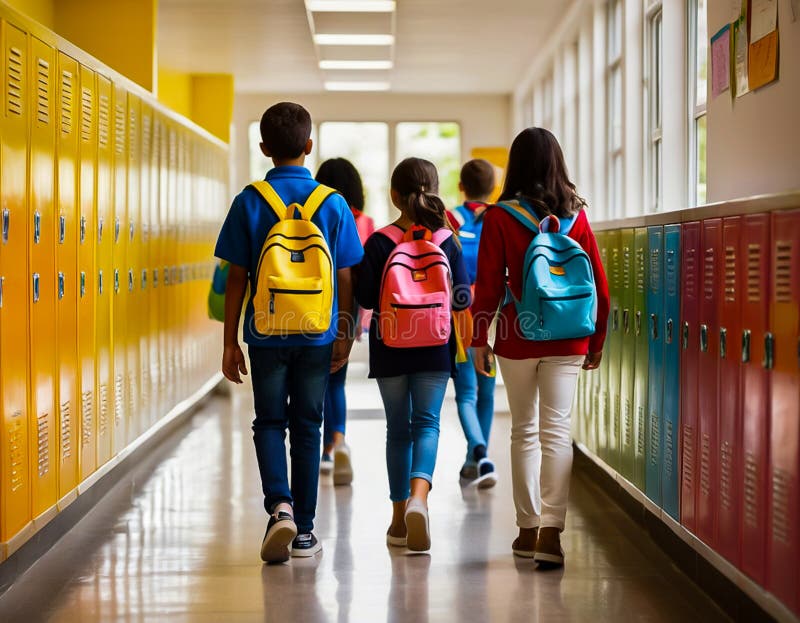 Junior High School Students Walking and Talking from Behind with Copyspace for Text Stock ...