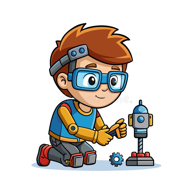 Junior Inventor Cartoon Boy Creating Gadgets Stock Vector ...