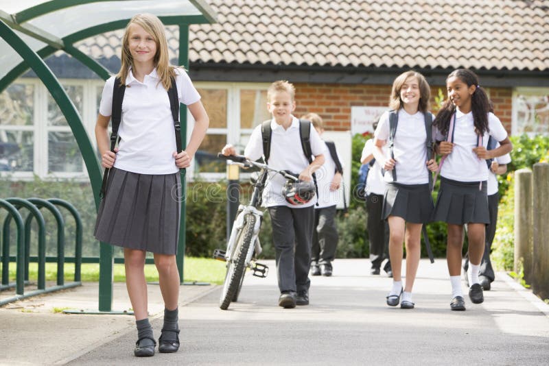 Junior School Children Leaving School Stock Photo - Image of friendship ...