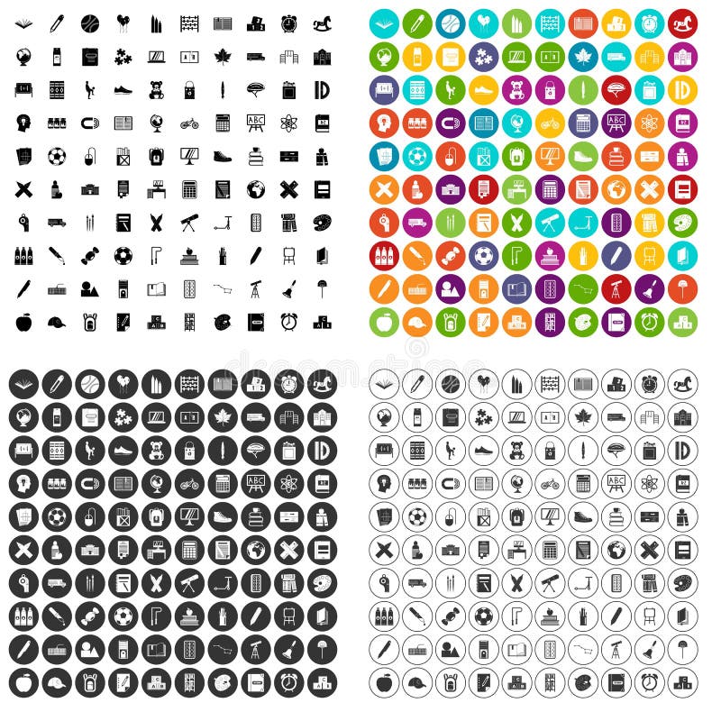 100 Junior School Icons Set Vector Variant Stock Vector - Illustration ...