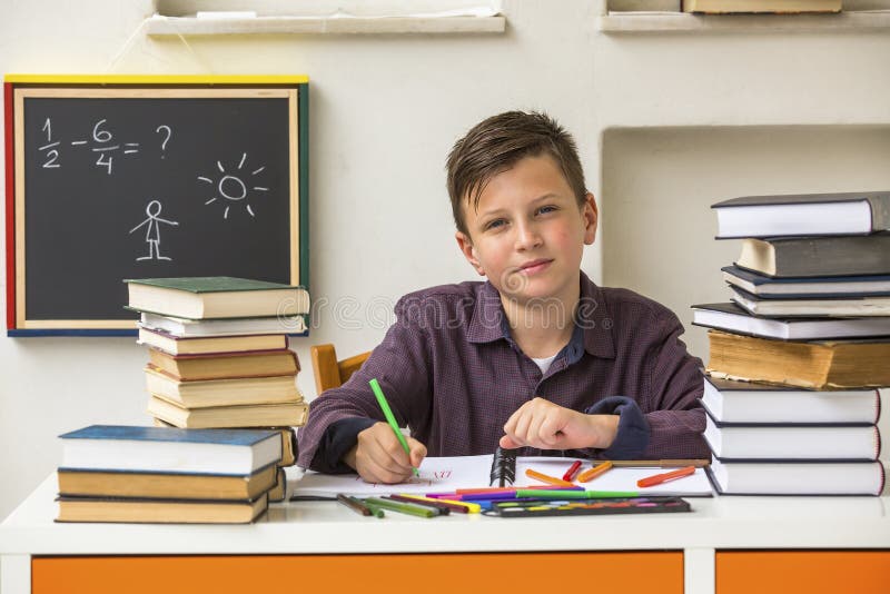 Junior Student Does Homework. Education. Stock Image - Image of person ...
