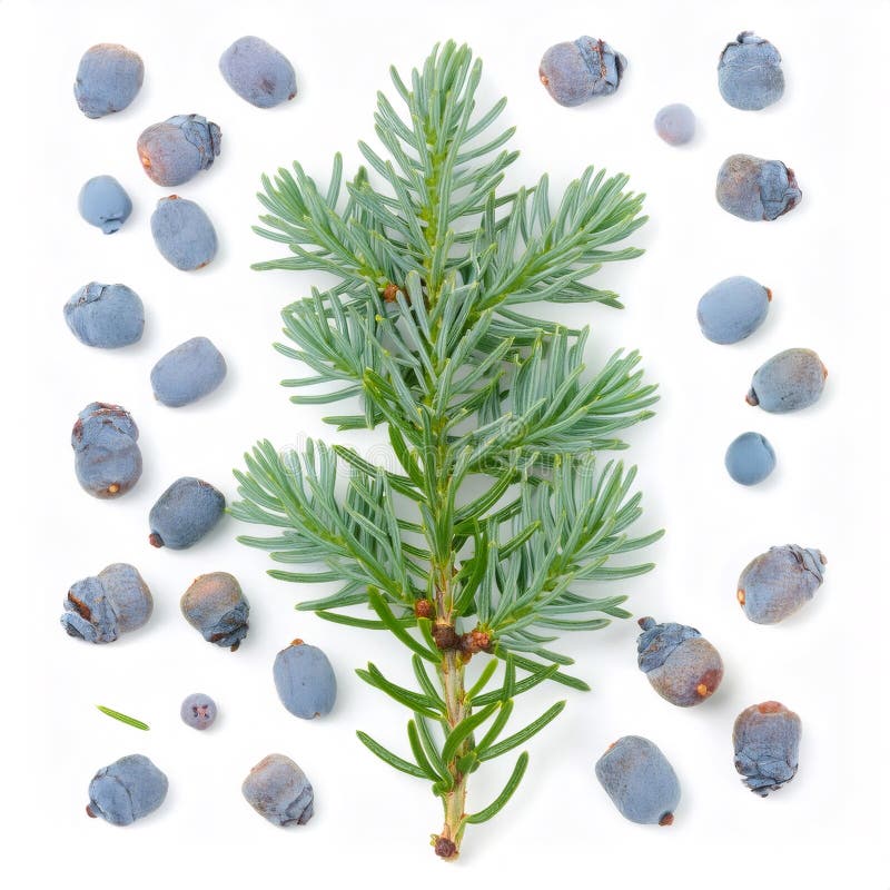 Juniper Branch with Small Blue Cones, Isolated on a White Background ...